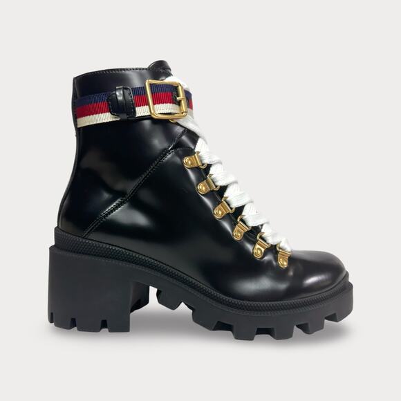 Gucci | Shoes | Gucci Sylvie Web Calfskin Combat Boot Womens 65 | Poshmark